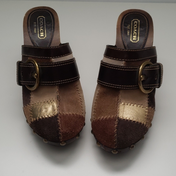 Coach | Shoes | Coach Sabrina Patchwork Buckle Studded Clogs 7m | Poshmark
